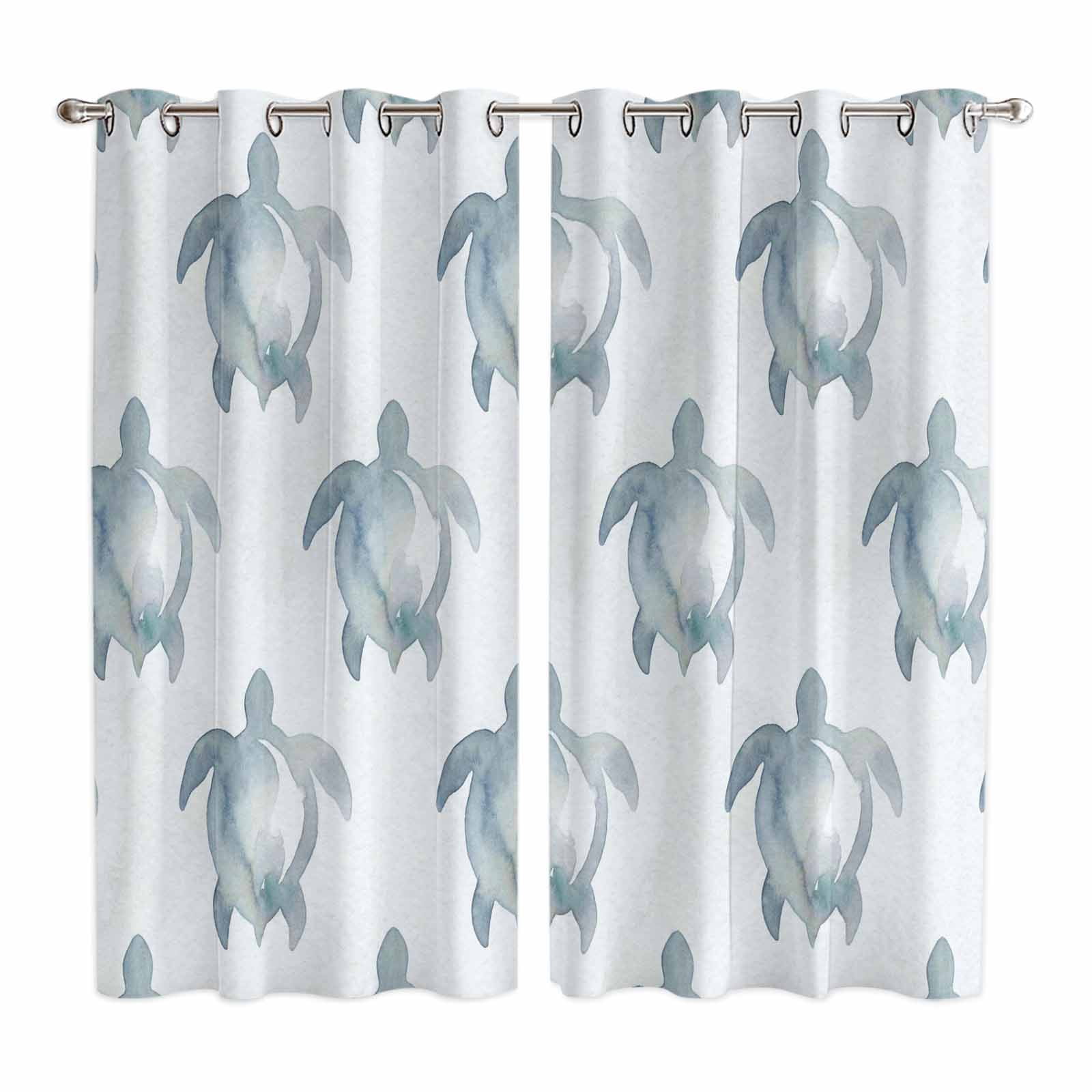 Curtains 84 Inches Long 2 Panels, Sea Turtle Coastal Grommets Window ...