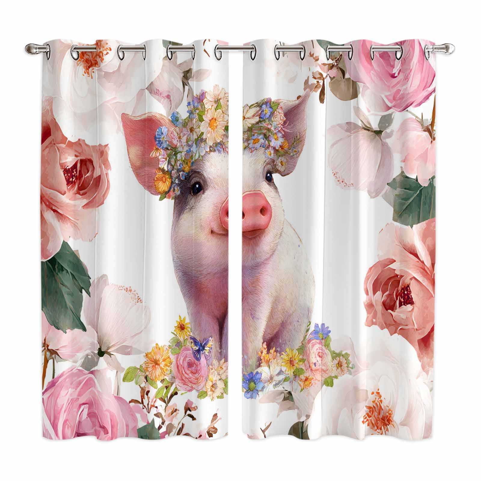 Curtains 84 Inches Long 2 Panels, Spring Floral Pig Grommets Window ...