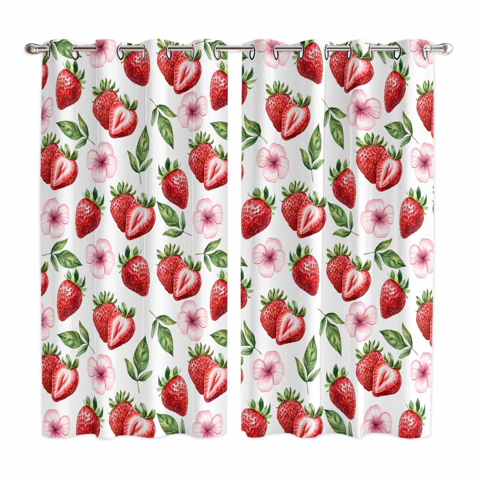 Curtains 84 Inches Long 2 Panels, Strawberry Grommets Window Treatment ...