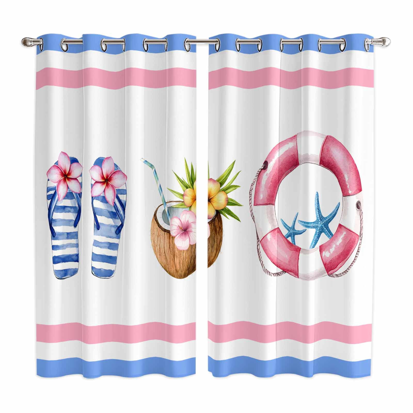 Curtains 84 Inches Long 2 Panels, Summer Beach Grommets Window ...