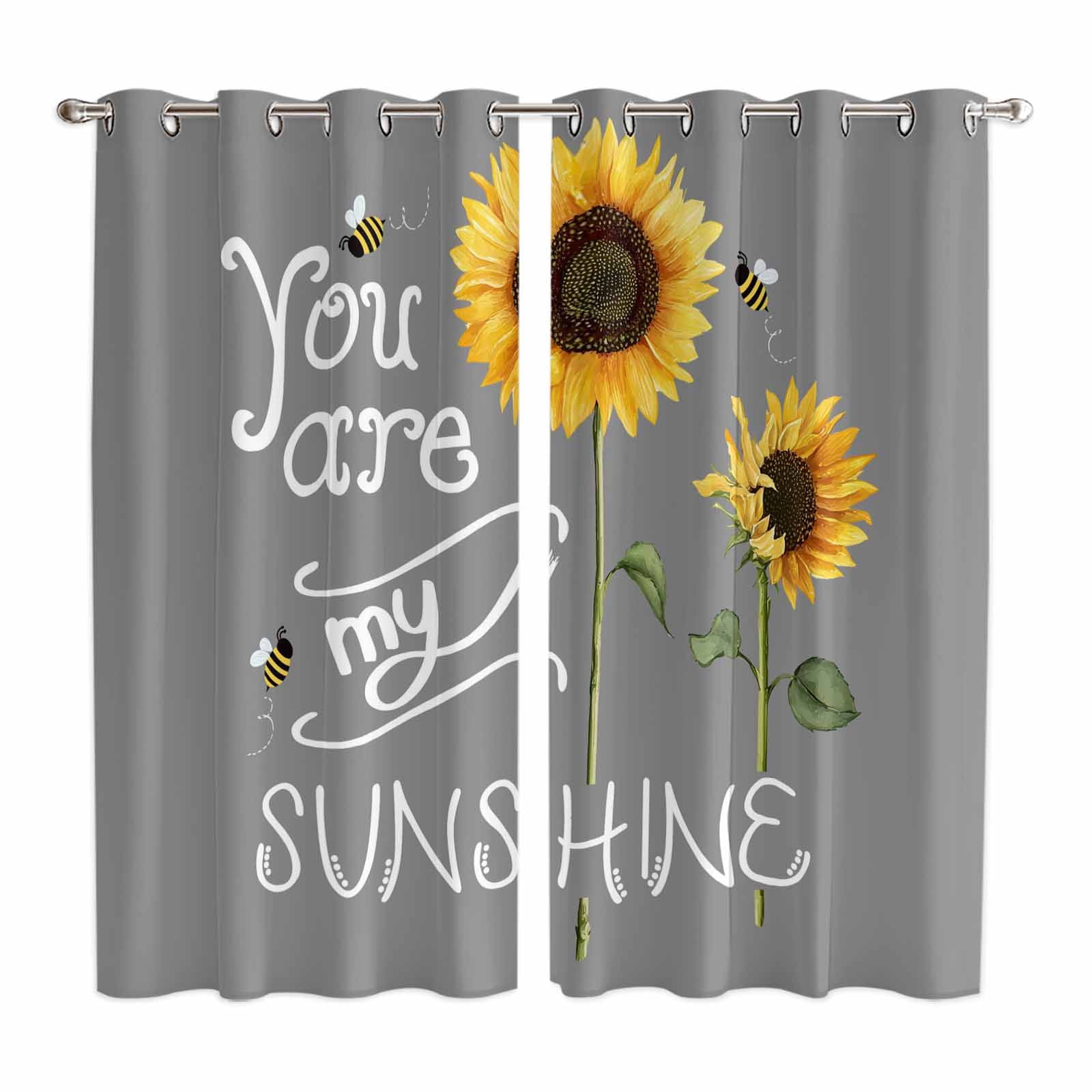 Curtains 84 Inches Long 2 Panels, Sunflowers Grommets Window Treatment ...
