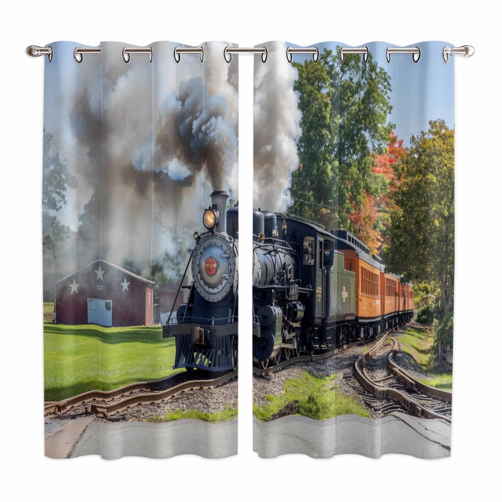 Curtains 84 Inches Long 2 Panels, Train Railway Grommets Window ...