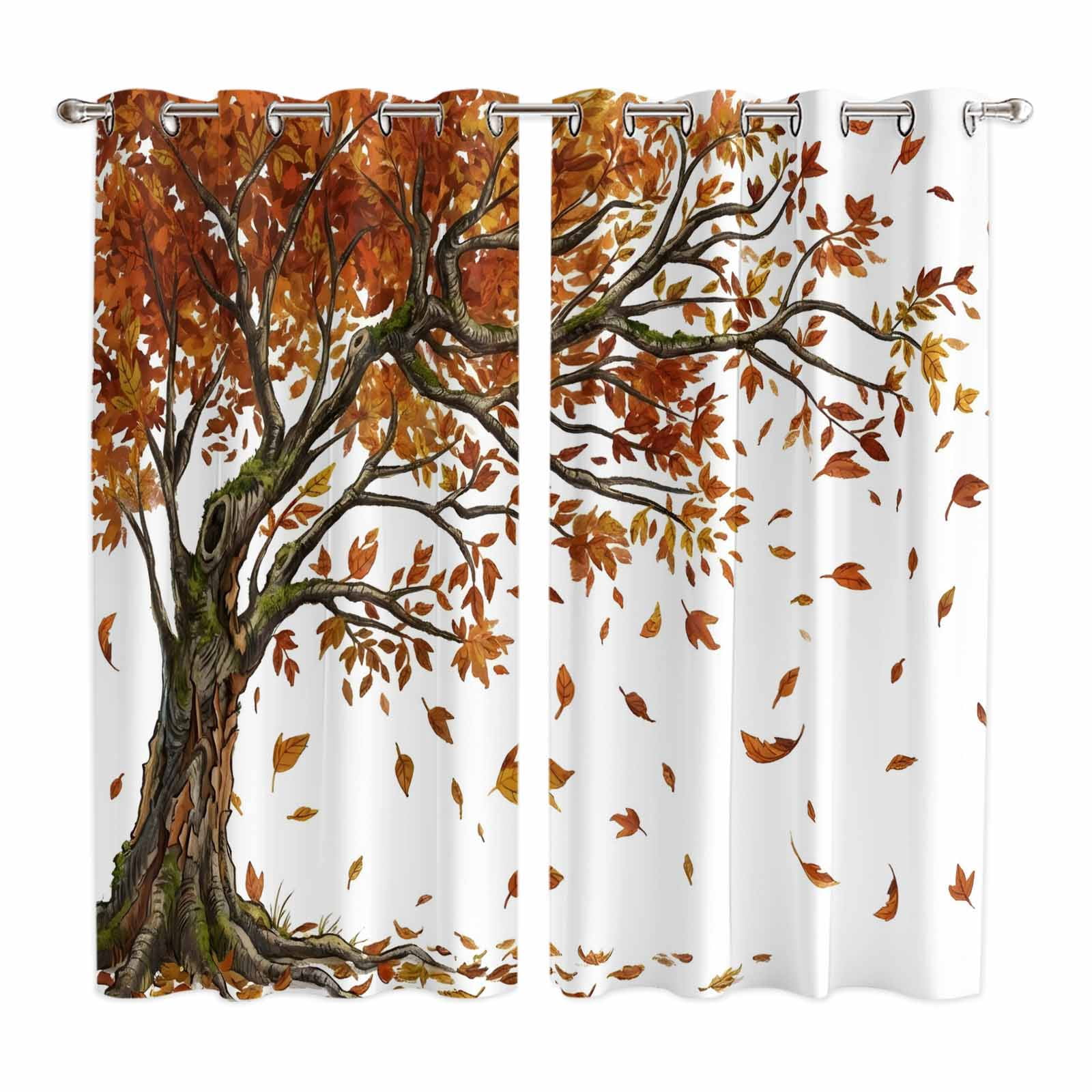 Curtains 84 Inches Long 2 Panels, Tree Fall Grommets Window Treatment ...