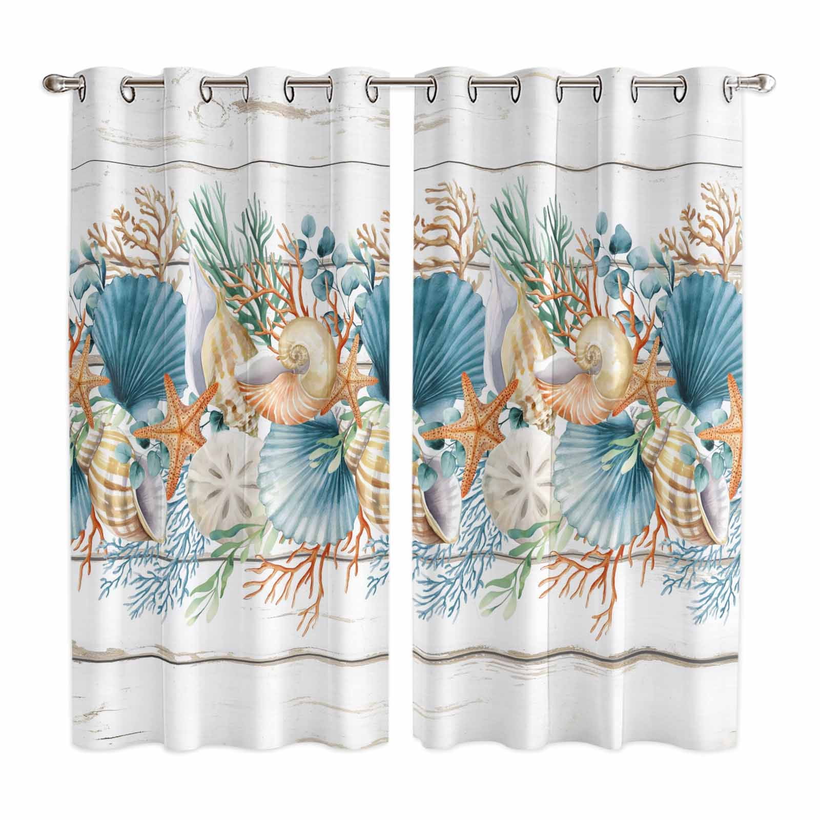 Curtains 84 Inches Long 2 Panels, Vintage Beach Coastal Grommets Window ...
