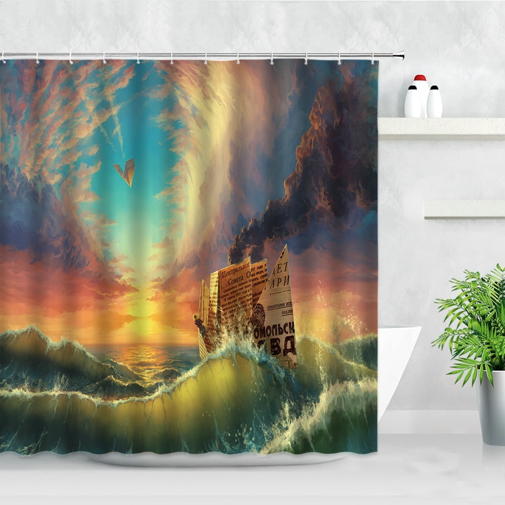 Curtains Bath Screens Decor Bathroom Waterproof Scenery Natural Water ...