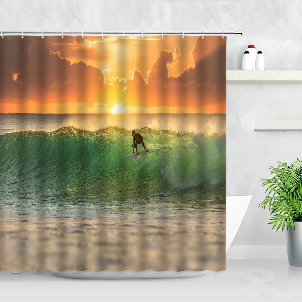 Curtains Bath Screens Decor Bathroom Waterproof Scenery Natural Water ...