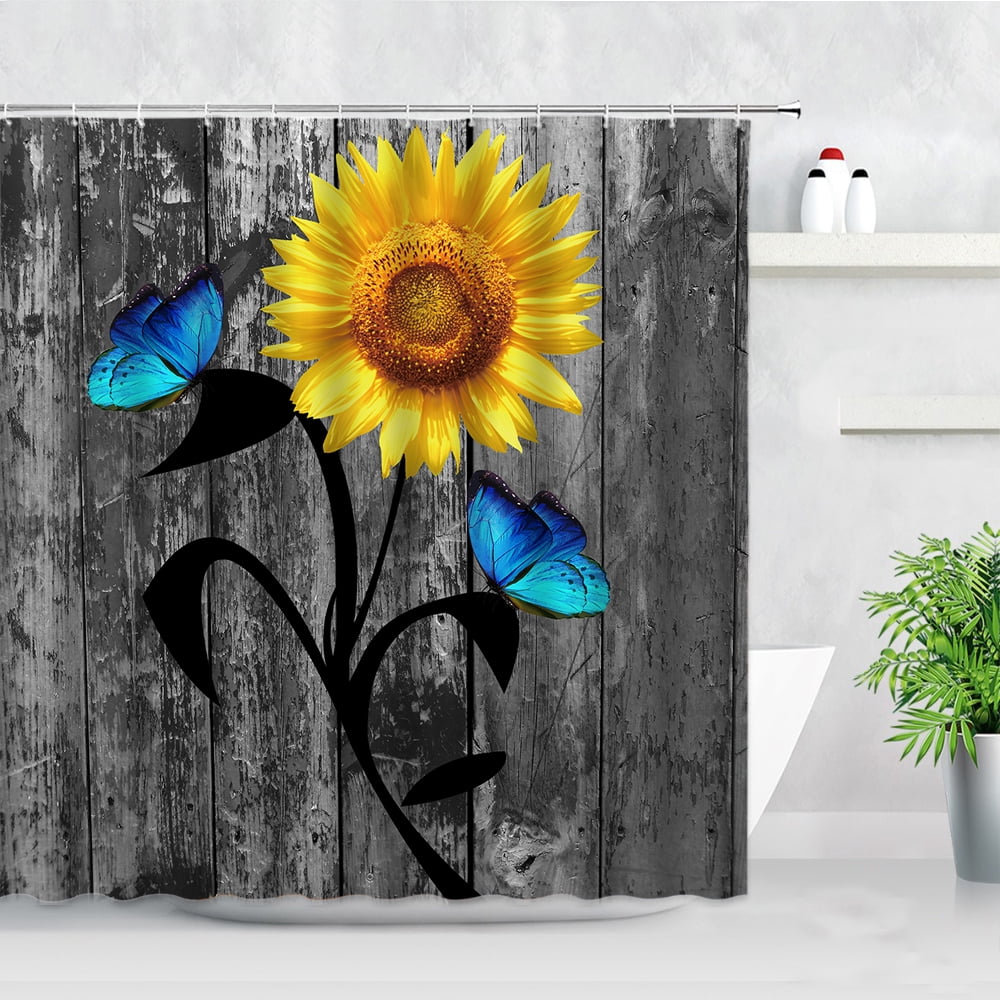 Curtains Bath Waterproof Decor Home Backdrop Grain Wood Retro Flowers ...