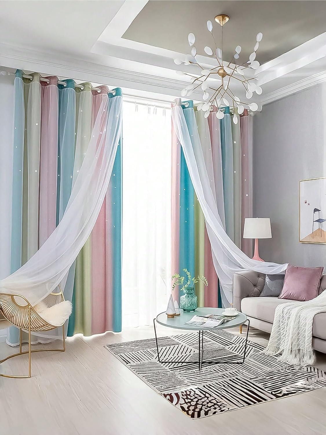 Curtains Double-Layer Star Shaped Blackout (100x130cm), Gradient ...