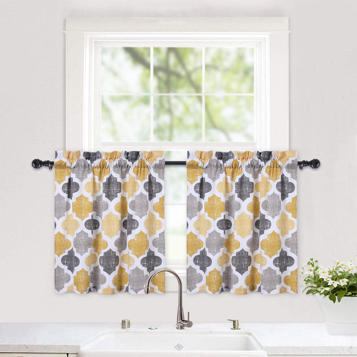 Curtains, Geometric Pattern Short Bathroom Window Curtain, Cotton Blend ...