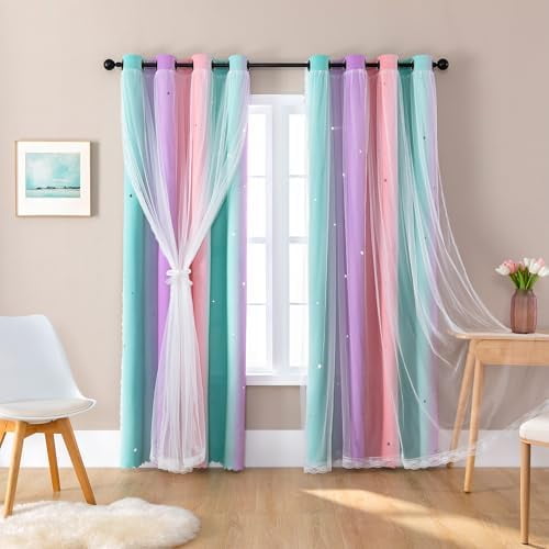Curtains for Girls Bedroom 2 Panel Set, Thermal Insulated Window Ombre ...