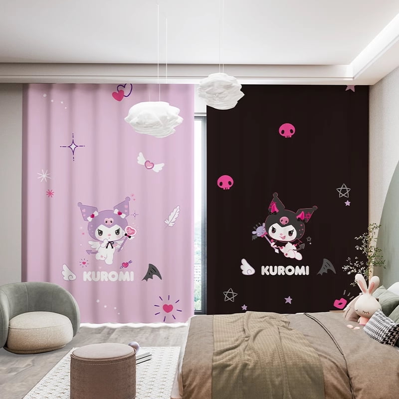 Curtains Modern Purple Black Girly Cartoon Children Sanrio Kuromi Girl ...