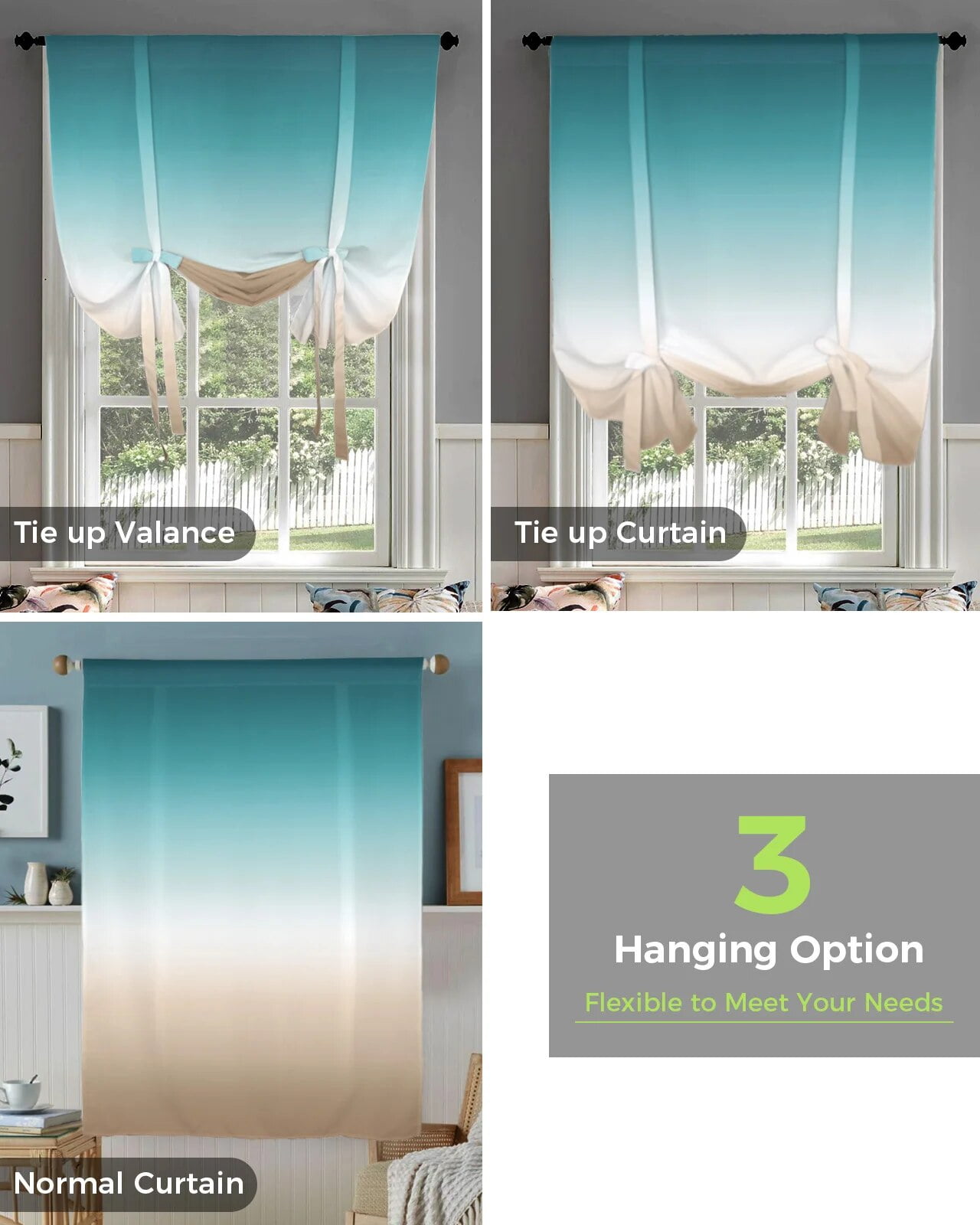 Curtains Short Tie-up Kitchen Drapes Blinds Decor Home Room Living for ...