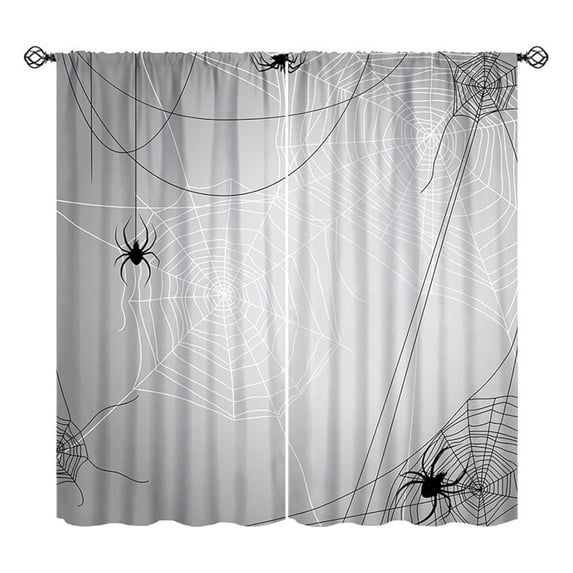 Curtains, Spider Web Grey Background Pattern Blackout Window Treatments ...