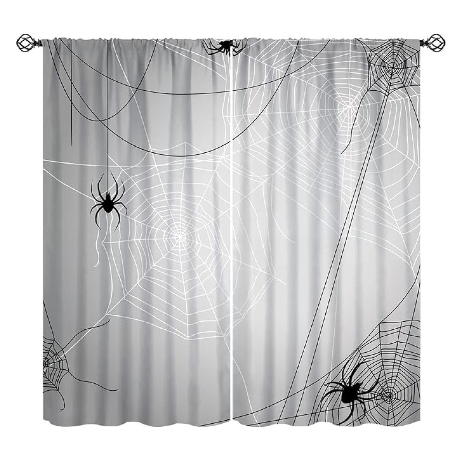 Curtains, Spider Web Grey Background Pattern Blackout Window Treatments ...