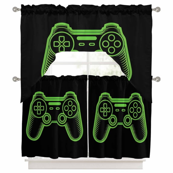 Curtains Swag and Tiers Curtains Set, Green Game Controller Valances ...