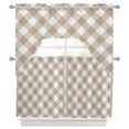 Curtains Swag and Tiers Curtains Set, Minimalistic Checkered Beige ...