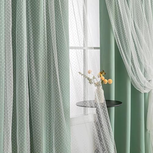 Curtains for Girls Bedroom & Green Cute Curtains 63 inch Long Double ...