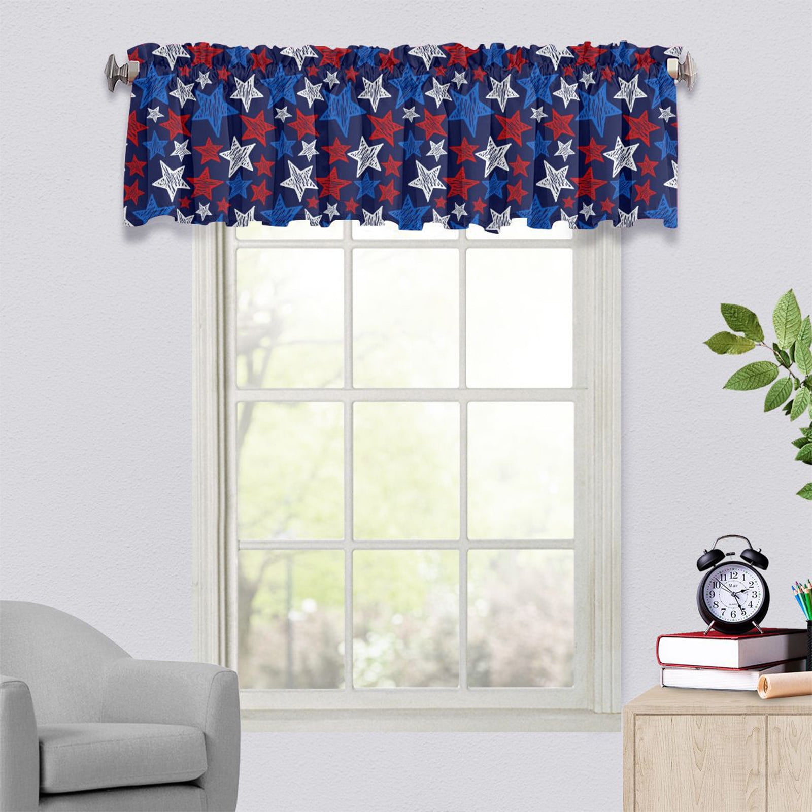 Curtains with Star & Stripe - 54" Red White & Blue Translucent Window ...