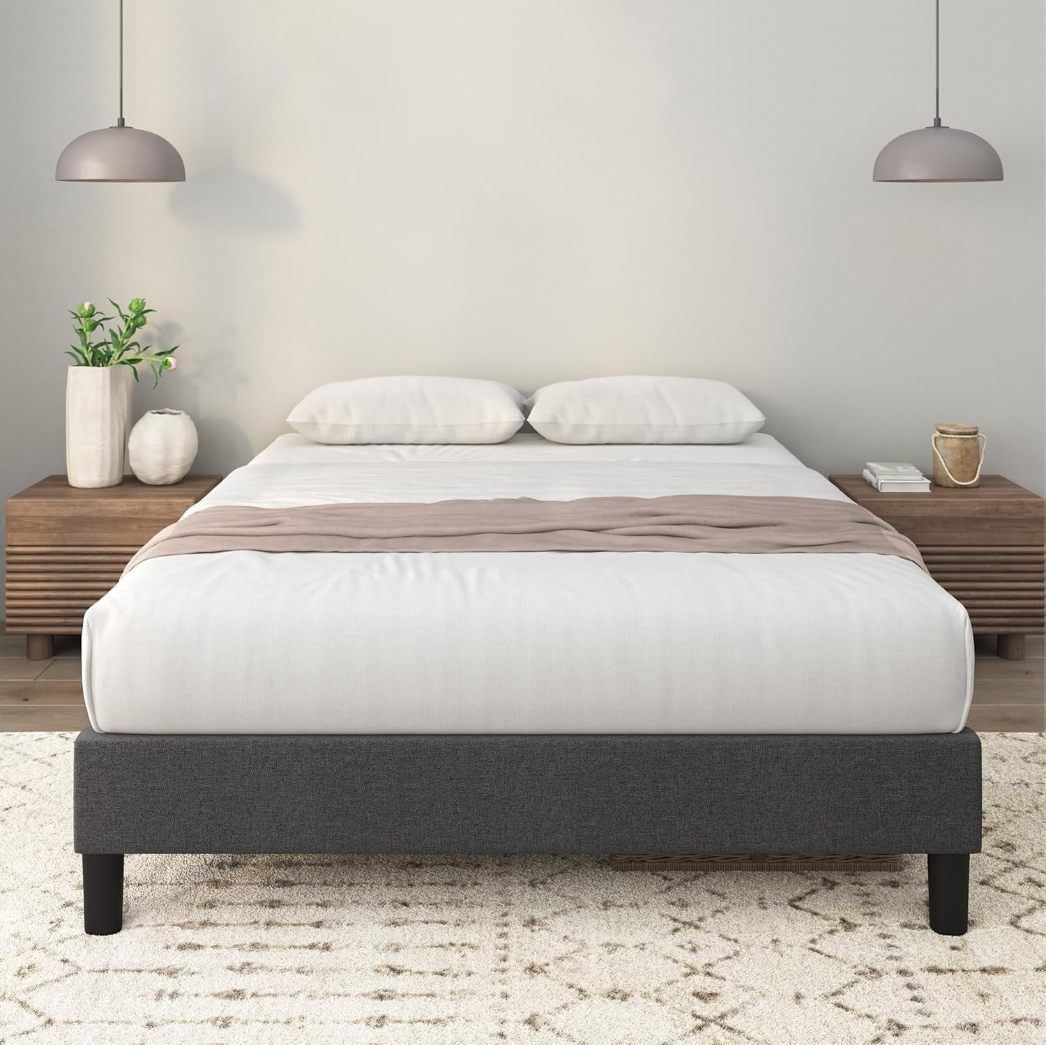 Curtis Upholstered Platform Bed Frame, Mattress Foundation, Slat ...
