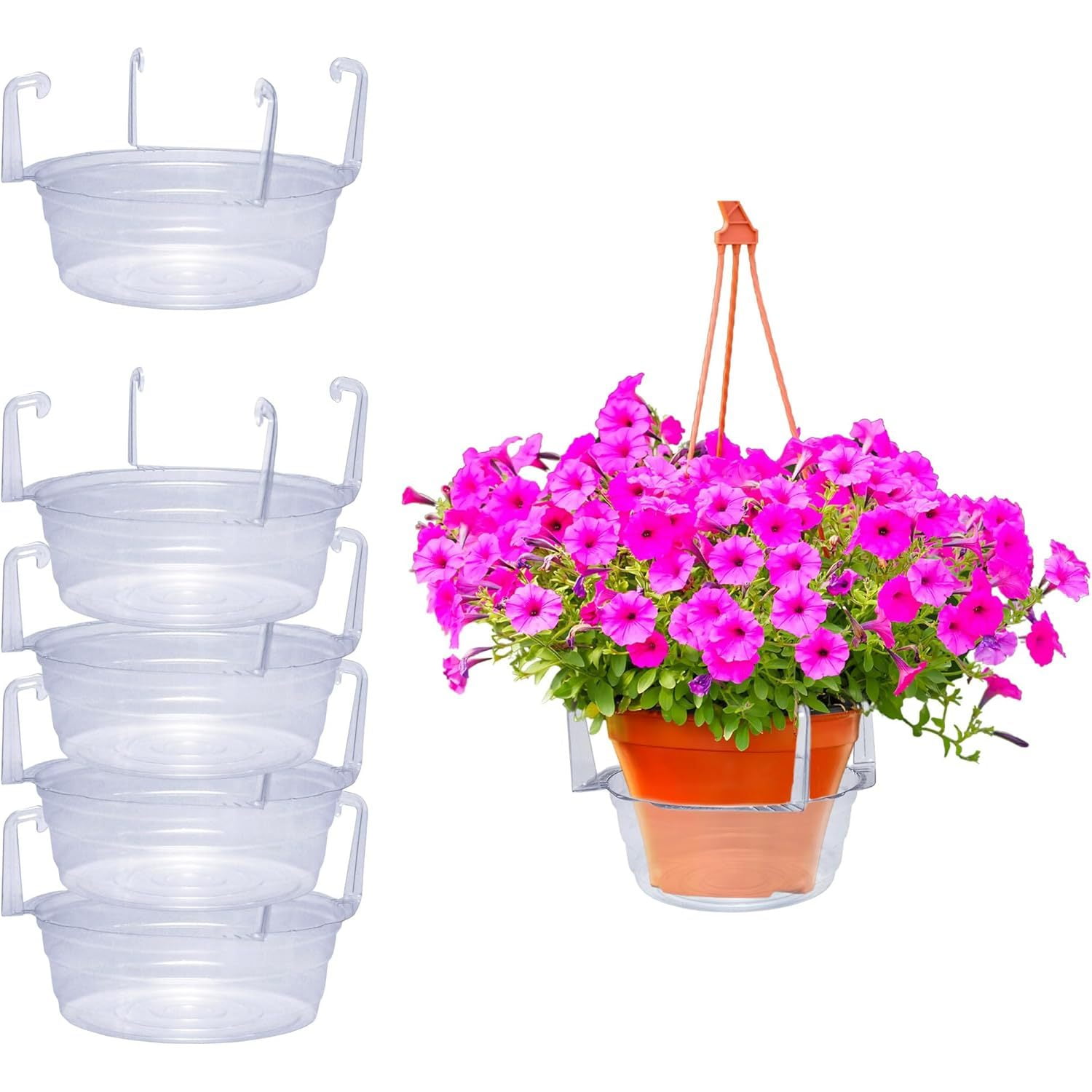 Curtis Wagner Plastics Hanging Basket Drip Pans (5-Pack) | Clear, Round ...