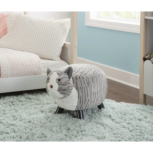 Curtis the Tabby Cat Children's Stool, Gray Stripe Faux Fur - Walmart.com