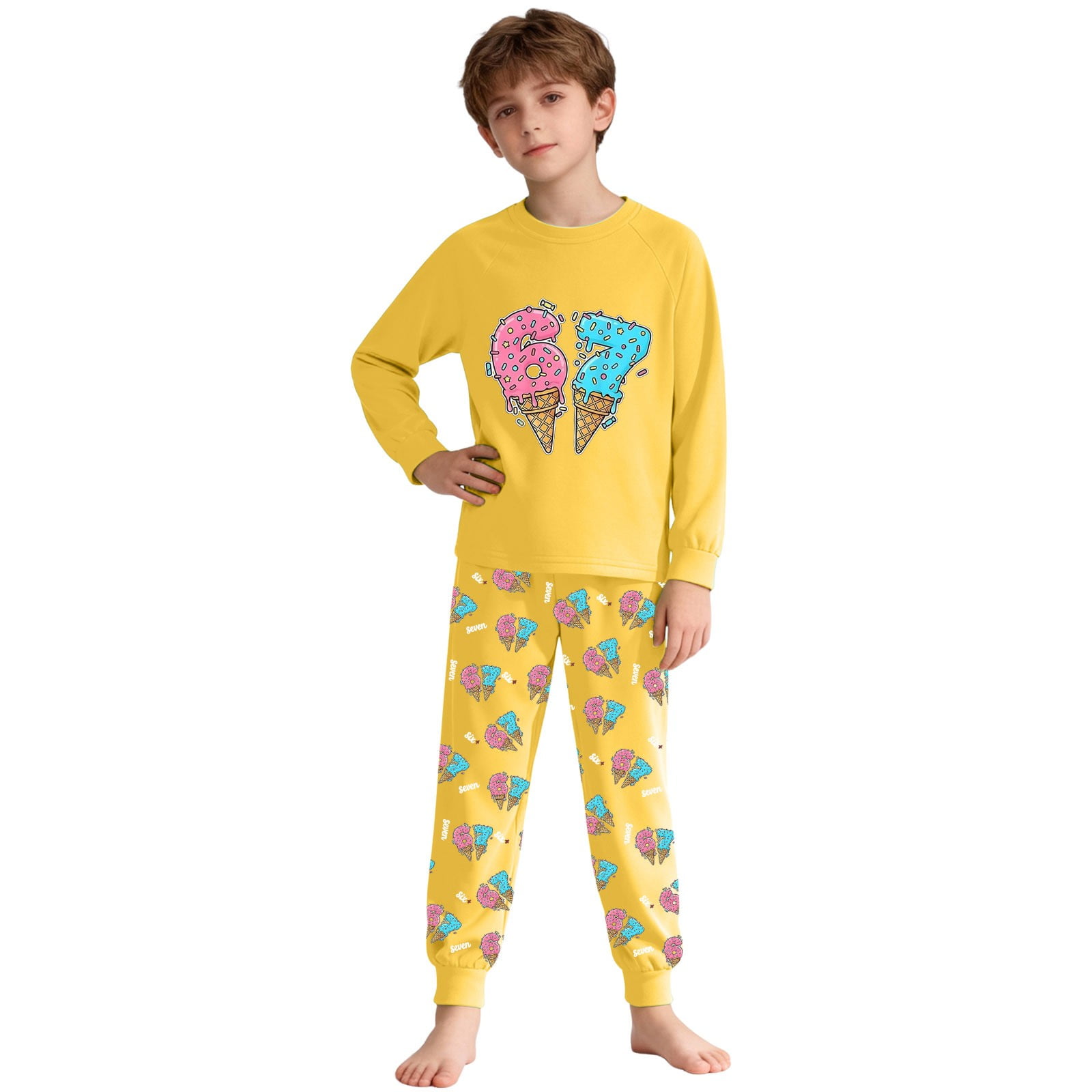 Curuila Children Boys Girls Outfit Set Printed Long Sleeve Crew Neck ...