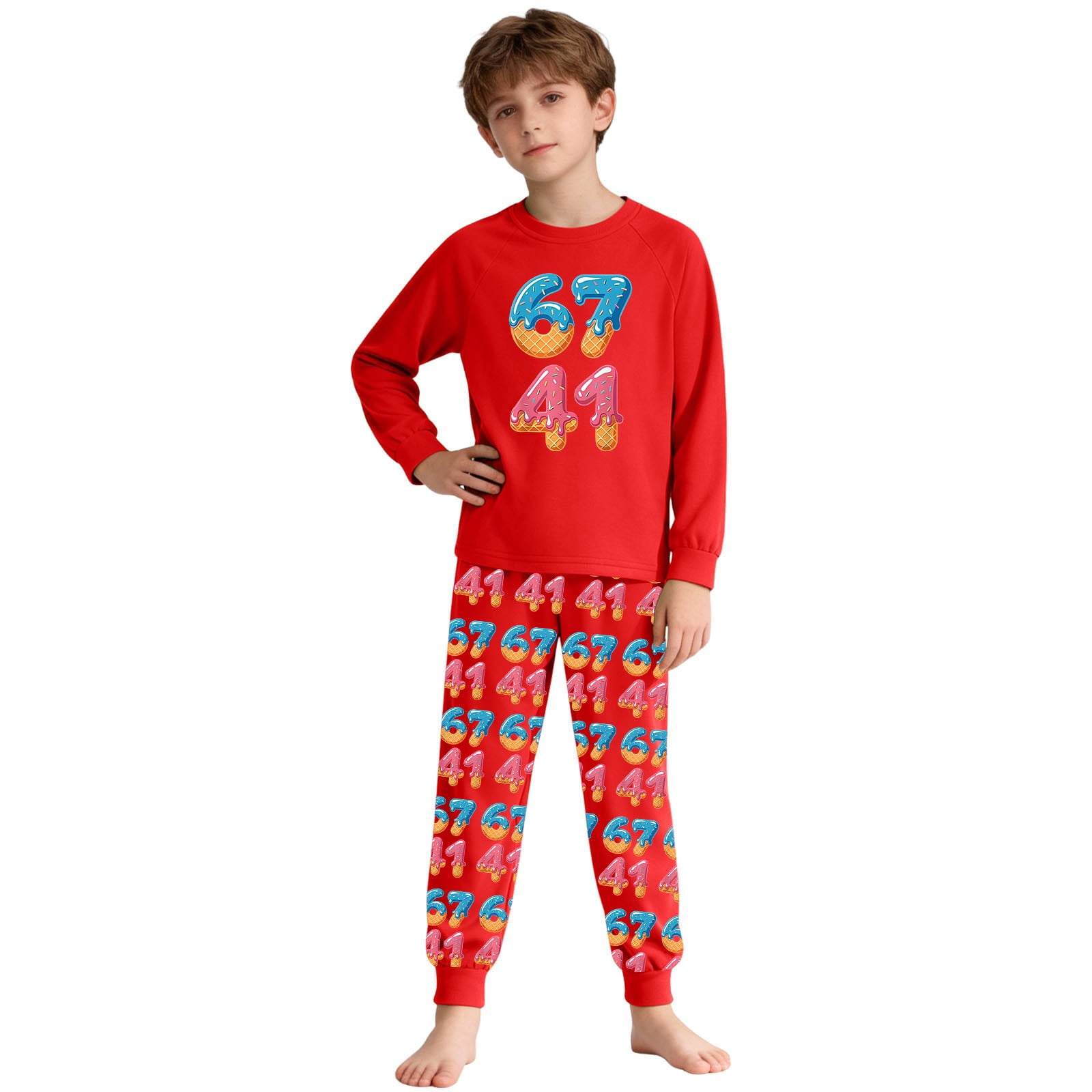Curuila Children Boys Girls Two Piece Set Ice Print Crew Neck Long ...