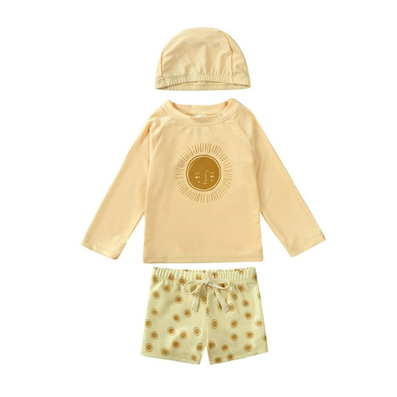 Curuila Children Boys Two Piece Swimming Suits With Hat Crew Neck Long ...