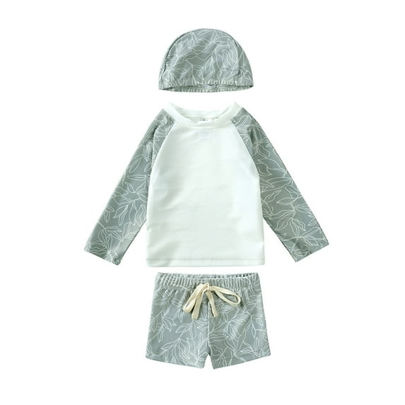 Curuila Children Boys Two Piece Swimming Suits With Hat Crew Neck Long ...