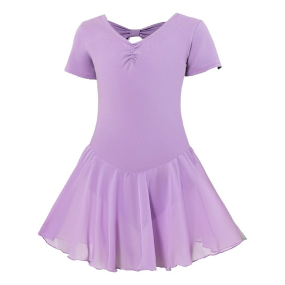 Curuila Children Girls Ballet Dress Short Sleeve Solid Color Crew Neck ...