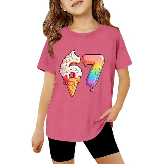 Curuila Children Girls Boys T Shirts Cartoon Print Loose Fit Short ...