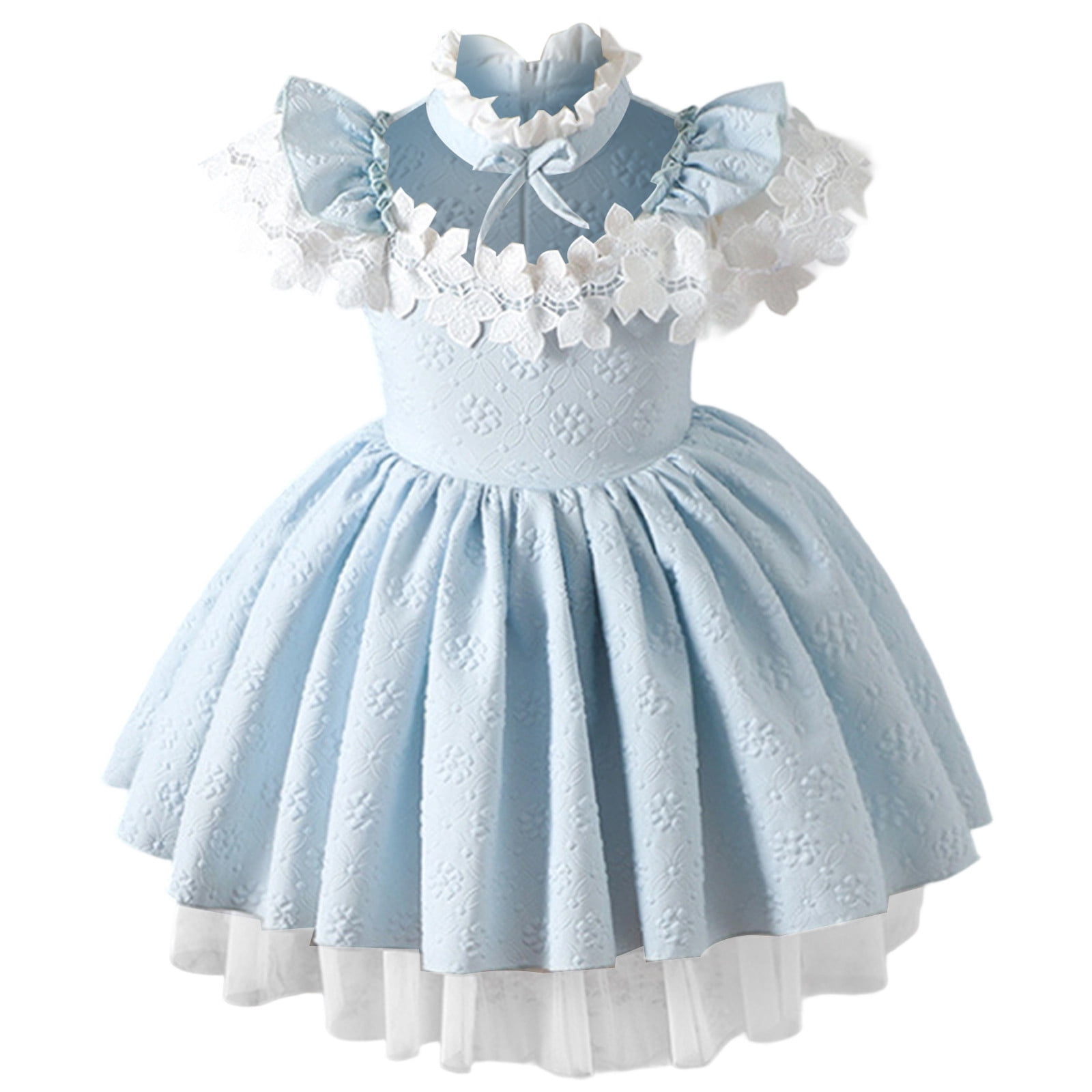 Curuila Children Girls Summer Dress Lace Trim Solid Color Sleeveless ...