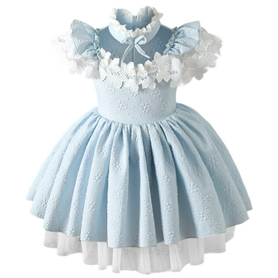 Curuila Children Girls Summer Dress Lace Trim Solid Color Sleeveless ...