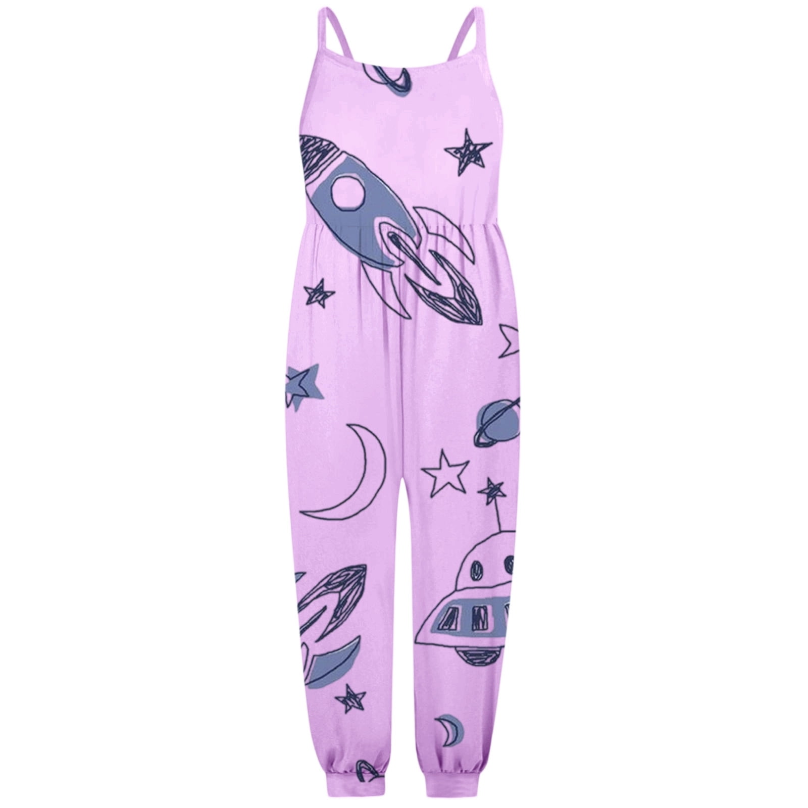 Curuila Children Girls Summer Romper Crew Neck Cartoon Print Sleeveless ...