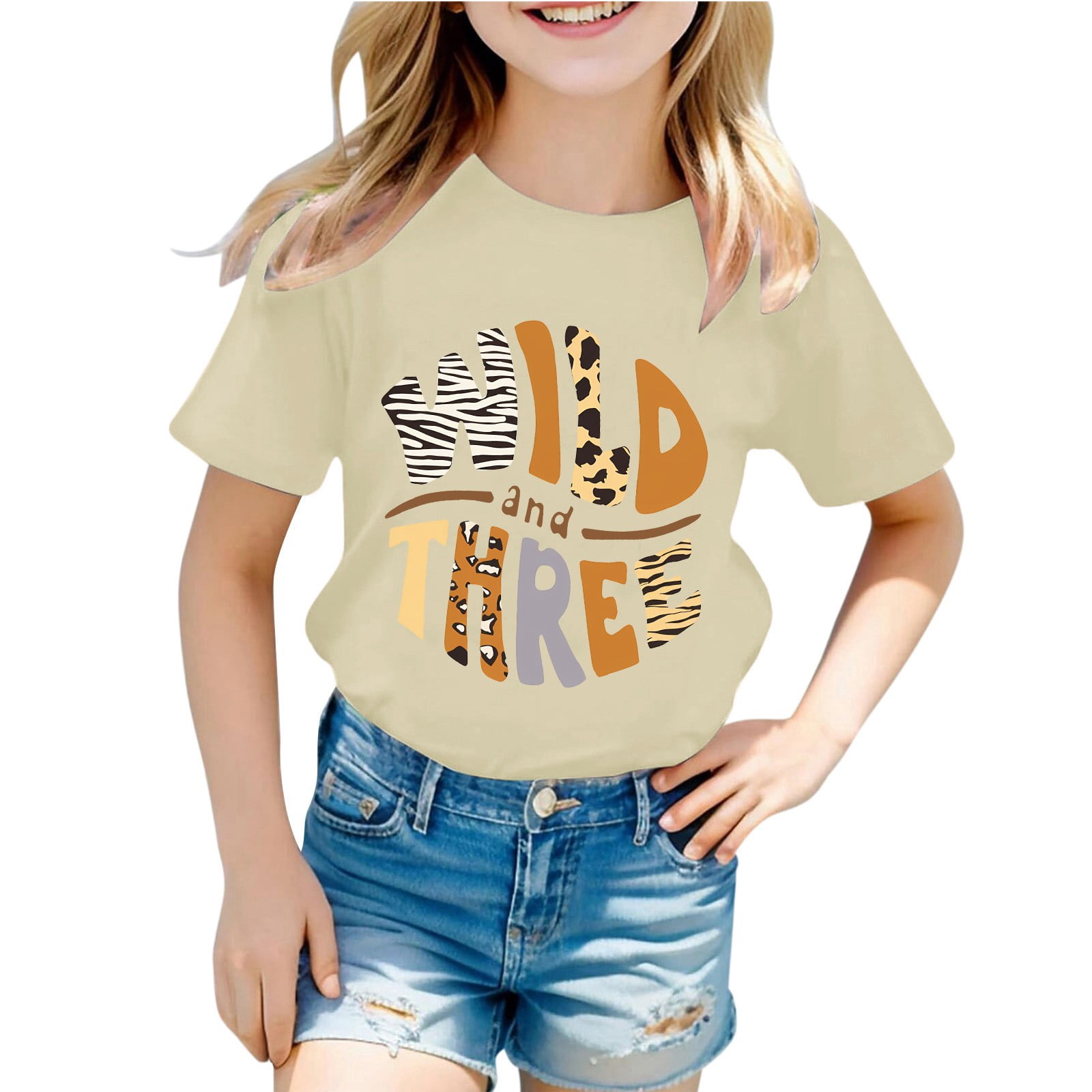 Curuila Children Girls T Shirt Crew Neck Short Sleeved Loose Letter ...