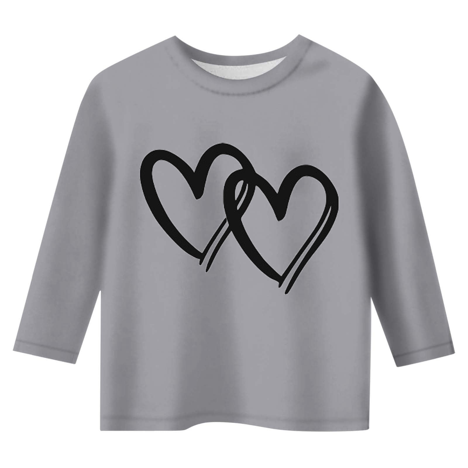 Curuila Children Girls Tops Casual Heart Print Crew Neck Loose 3/4 ...