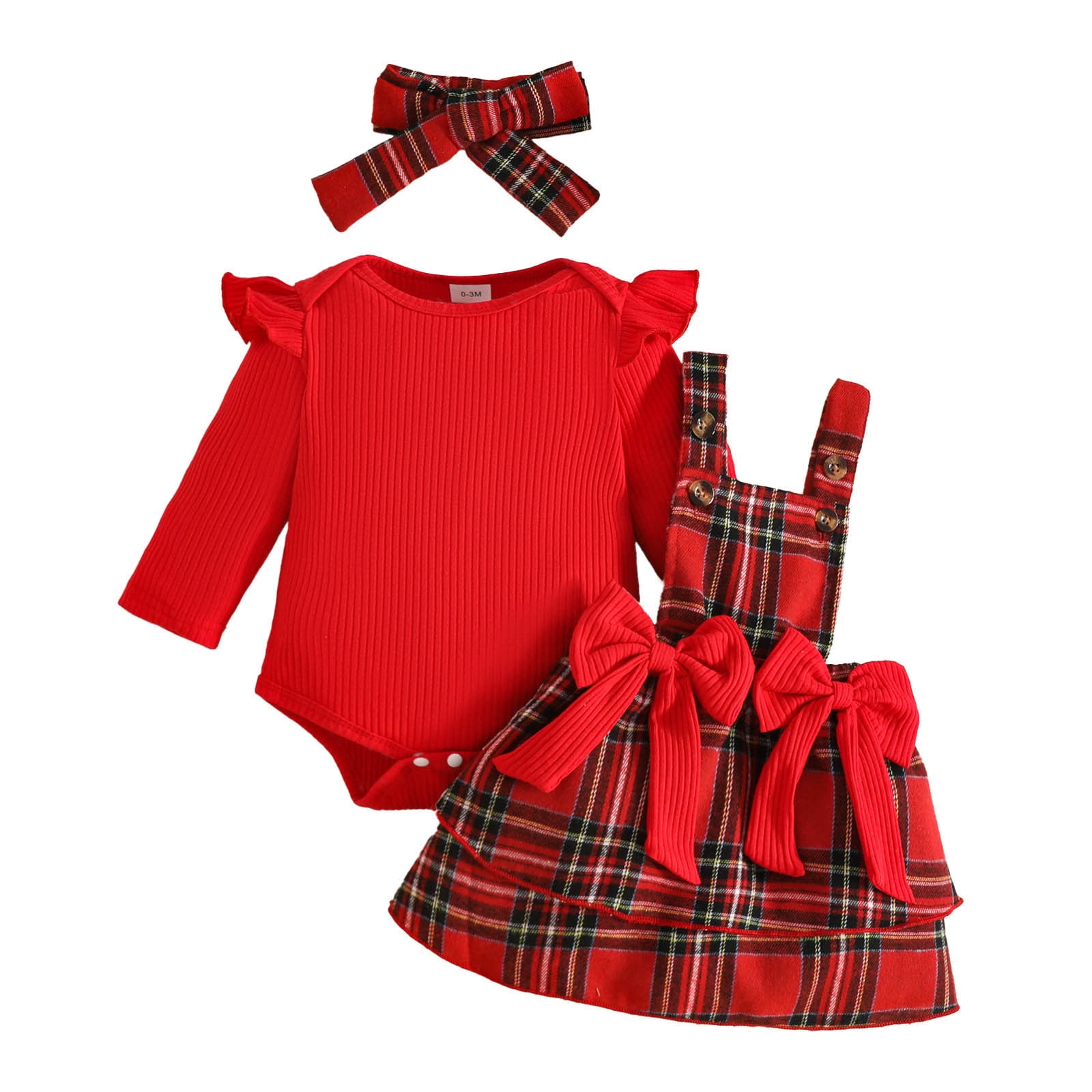 Curuila Infant Girls Two Piece Set Long Sleeve Crew Neck Bodysuit Plaid ...