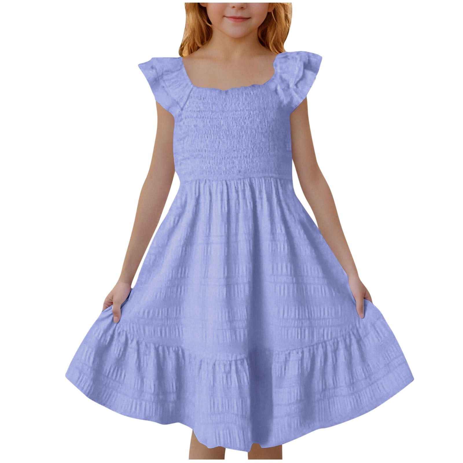 Curuila Infant Kids Girls Dresses Elegant Square Neck Ruffle Fly Sleeve ...