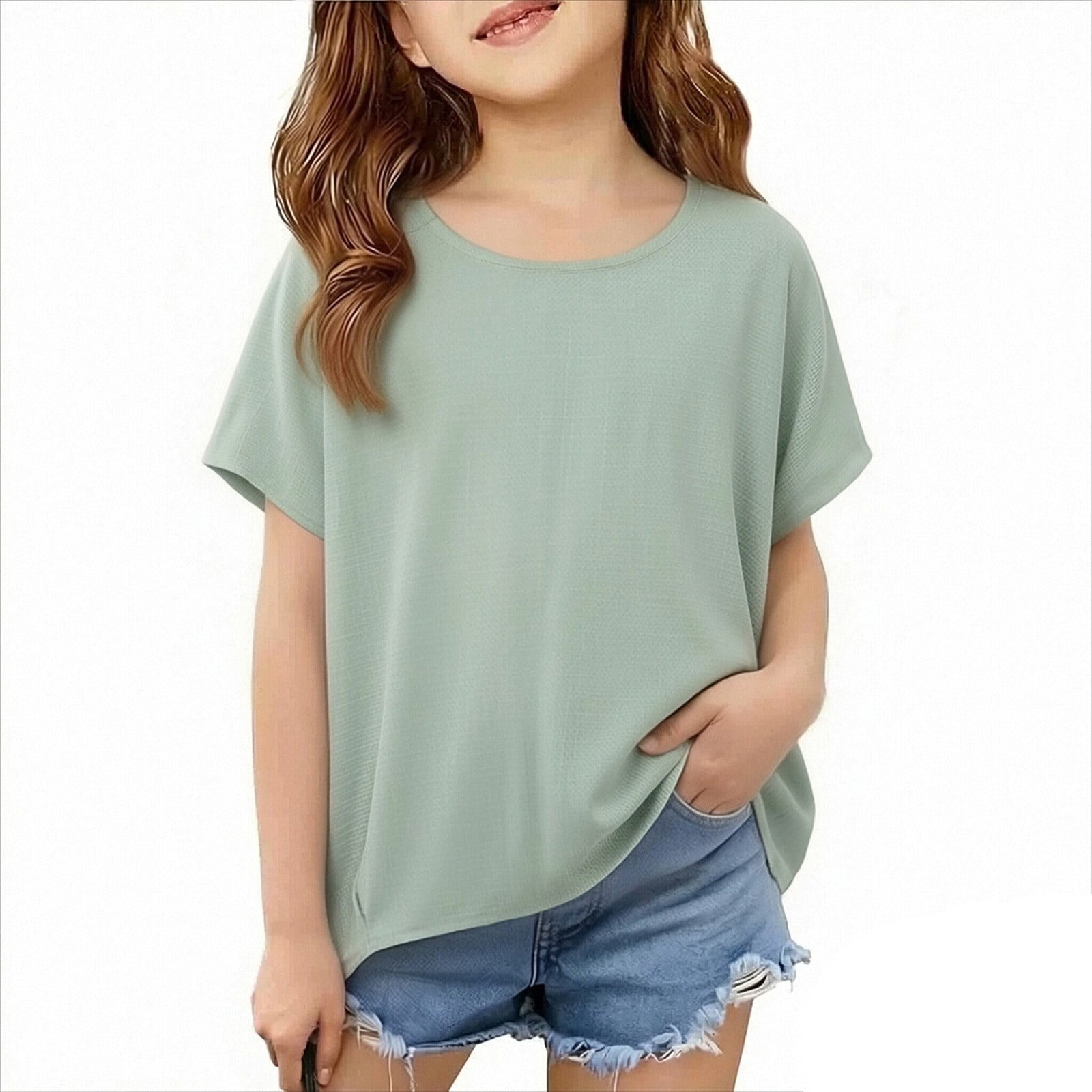 Curuila Infant Kids Girls T Shirt Loose Fit Crew Neck Solid Color Short ...