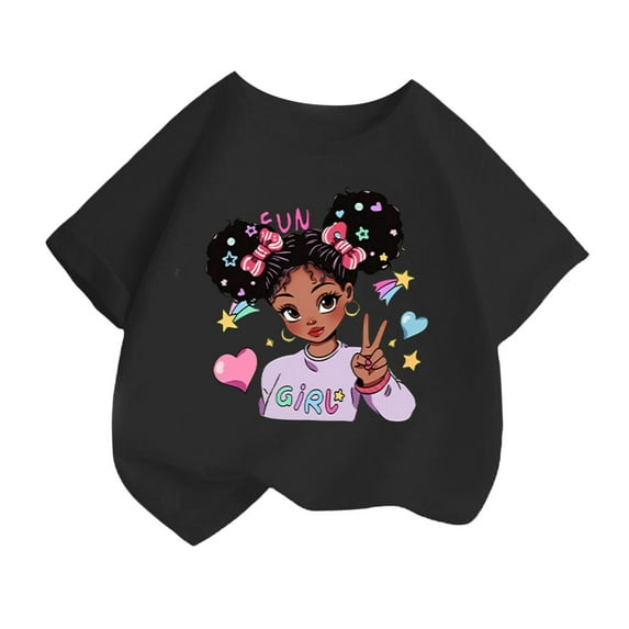 Curuila Kid Girls Tops Cartoon Print Crew Neck Short Sleeve Tee Summer ...
