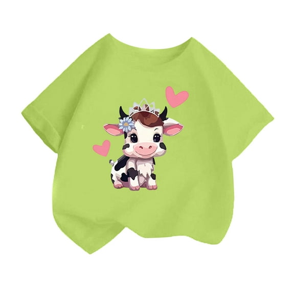 Curuila Kid Girls Tops Cartoon Print Crew Neck Short Sleeve Tee Summer ...
