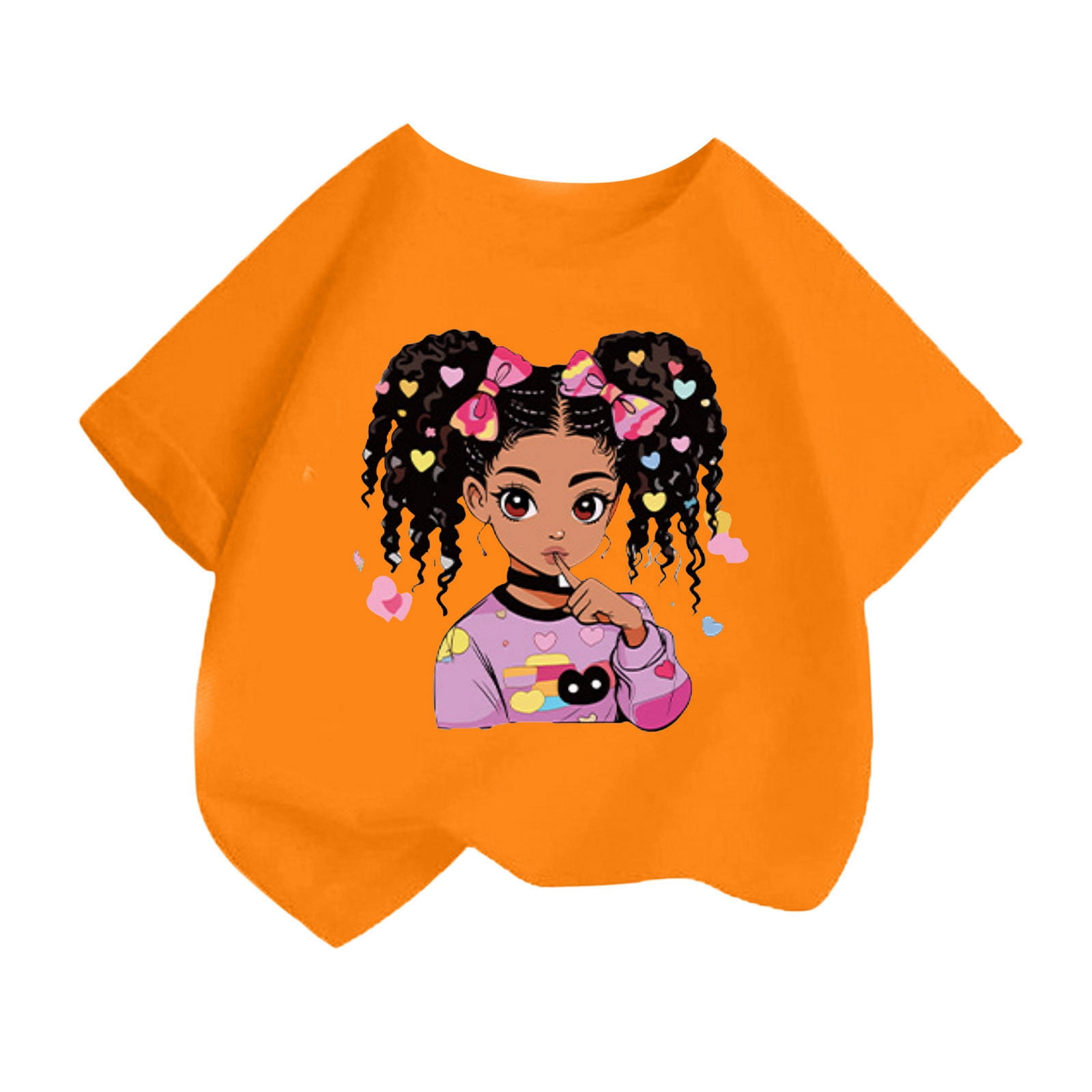 Curuila Kid Girls Tops Cartoon Print Crew Neck Short Sleeve Tee Summer ...