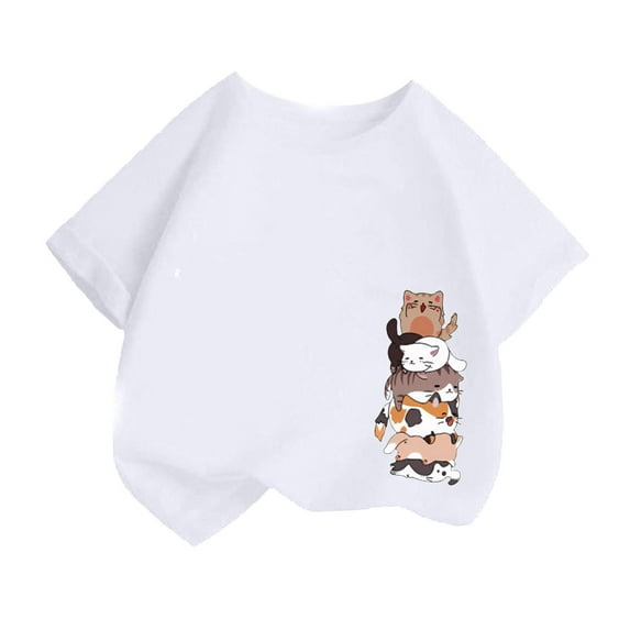 Curuila Kid Girls Tops Cartoon Print Crew Neck Short Sleeve Tee Summer ...
