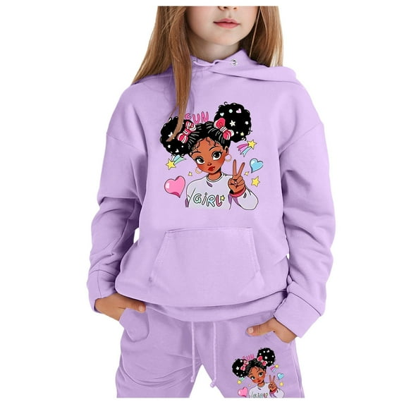 Curuila Kids Girls Boys Outfit Set Long Sleeve Cartoon Print Hooded ...