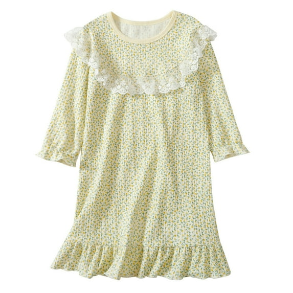 Curuila Kids Girls Dresses Lace Trim Crew Neck Long Sleeve Floral Print ...