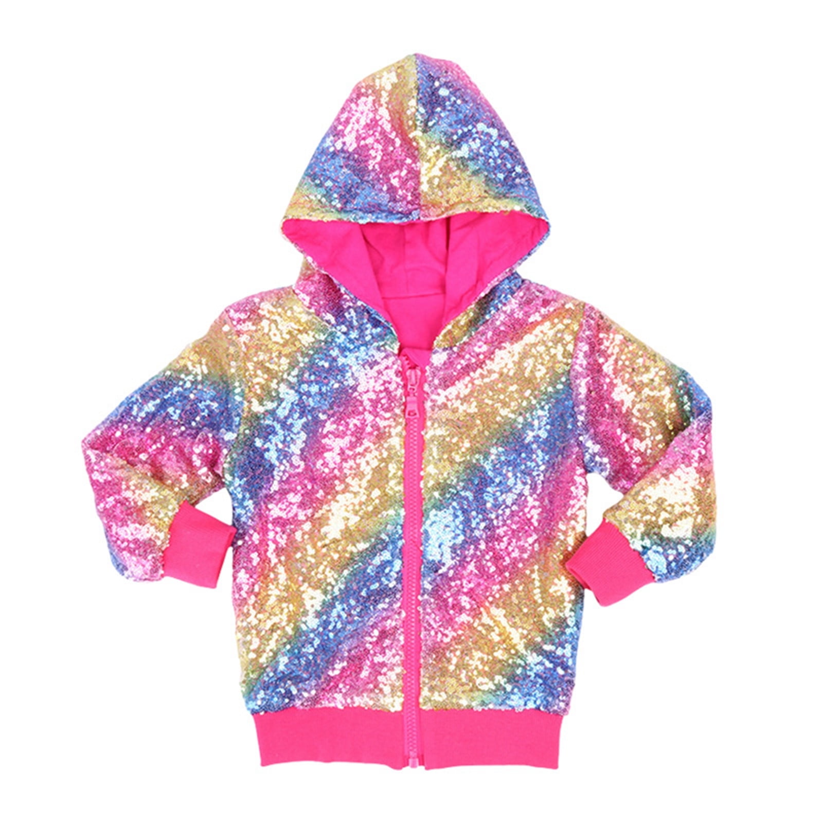 Curuila Kids Girls Jackets Sequin Solid Color Long Sleeve Zip Up Hooded ...