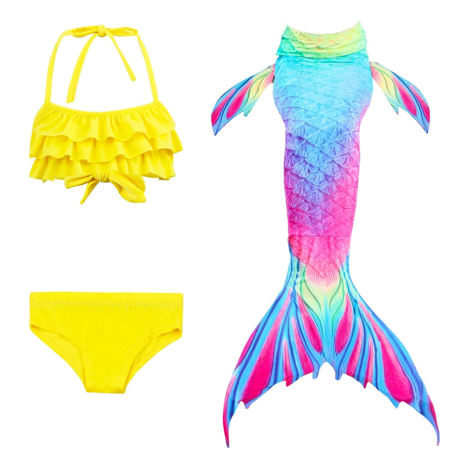 Curuila Kids Girls Swimsuits Printed Ruffles Spaghetti Strap 3Pcs With ...