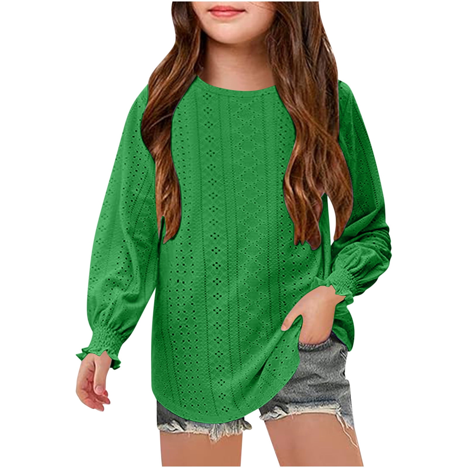 Curuila Kids Girls Tops Long Sleeve Casual Loose Fit Crew Neck Solid ...