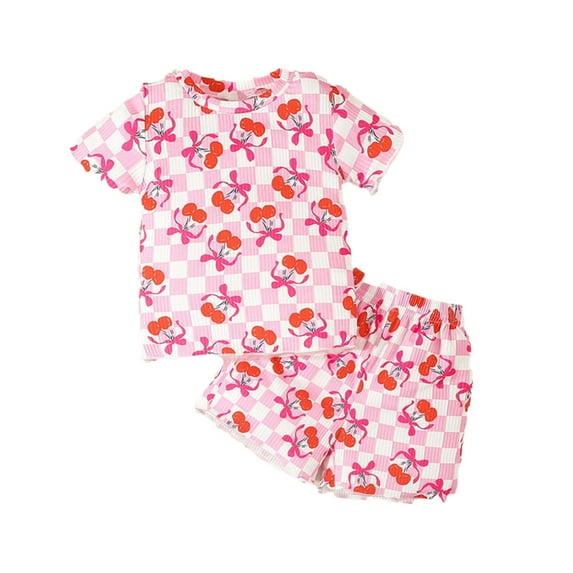 Curuila Kids Girls Two Piece Set Comfortable Flowers Print Short Sleeve ...