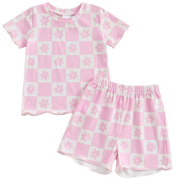 Curuila Kids Girls Two Piece Set Comfortable Flowers Print Short Sleeve ...